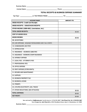 Fillable Online TOTAL RECEIPTS & BUSINESS EXPENSE SUMMARY Fax Email ...