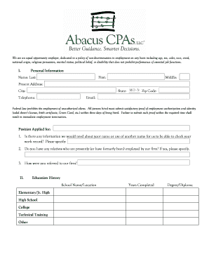Fillable Online Abacus Employment Application Fax Email Print - pdfFiller