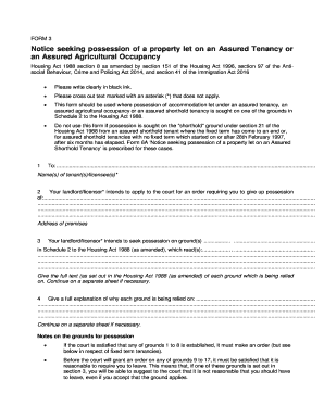 Fillable Online Notice seeking possession of a property let on an ...