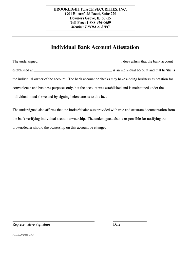 Fillable Online Individual Bank Account Attestation - Brooklight Place ...