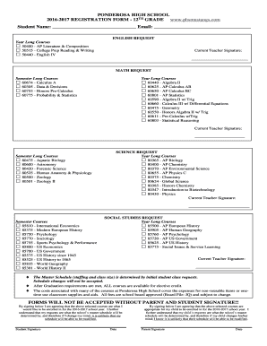 Fillable Online dcsdk12 PONDEROSA HIGH SCHOOL 2013-2014 REGISTRATION REQUESTS 12TH GRADE ...