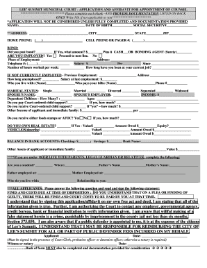Fillable Online LEE SUMMIT MUNICIPAL COURT - APPLICATION AND AFFIDAVIT ...