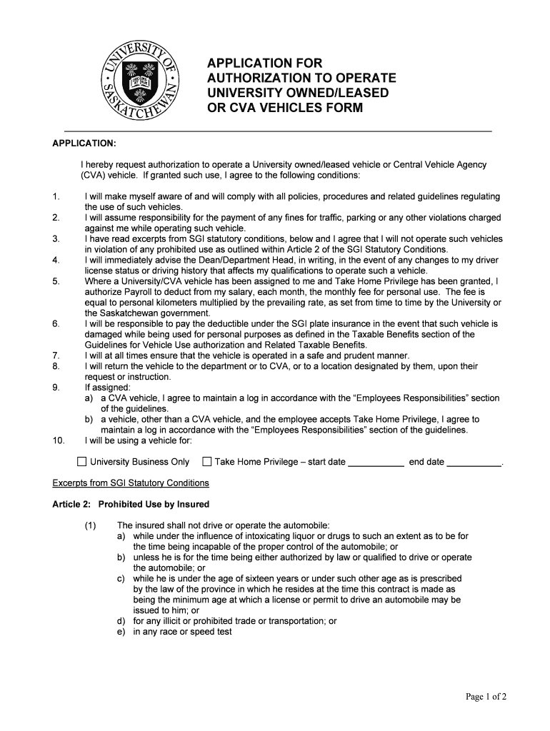 Fillable Online usask vehicle application form.doc - usask Fax Email ...