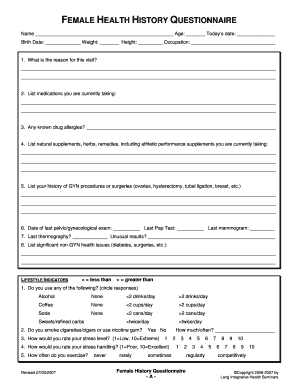 Fillable Online female health history questionnaire - The Hetrick ...