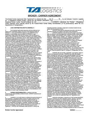 Fillable Online broker - carrier agreement - TA Logistics Fax Email ...
