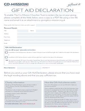 Fillable Online christchurchbalham org gift aid declaration - Christ ...