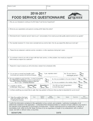 Fillable Online jobs mtbaker FOOD SERVICE QUESTIONNAIRE Fax Email Print ...