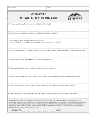 Fillable Online jobs mtbaker RETAIL QUESTIONNAIRE Fax Email Print ...