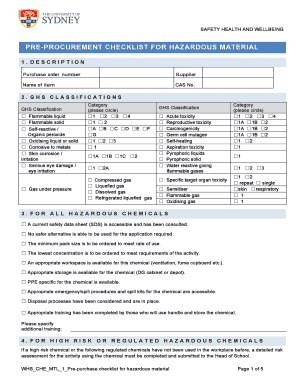Fillable Online sydney edu pre-procurement checklist for hazardous ...
