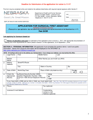 Fillable Online dhhs ne Deadline for Submission of the application for waiver is 1/1/17 Fax ...