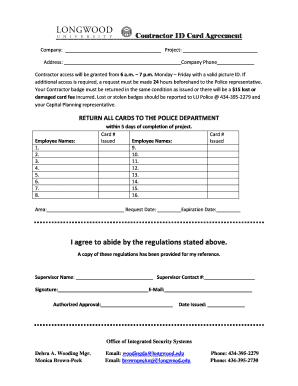 Fillable Online longwood Contractor ID Card Agreement - longwood Fax ...