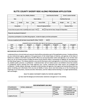 Fillable Online BUTTE COUNTY SHERIFF RIDE ALONG PROGRAM APPLICATION Fax ...