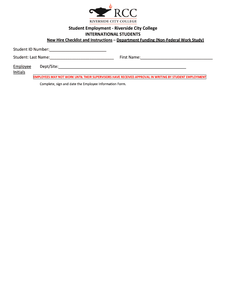Fillable Online rcc Student Employment - Riverside City College Fax Email Print - pdfFiller