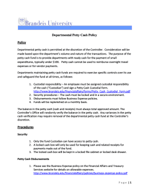 Fillable Online Departmental Petty Cash Policy Fax Email Print - pdfFiller