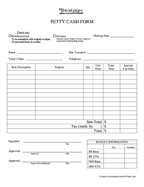 Fillable Online PETTY CASH FORM - headstart.seta.net Fax Email Print ...