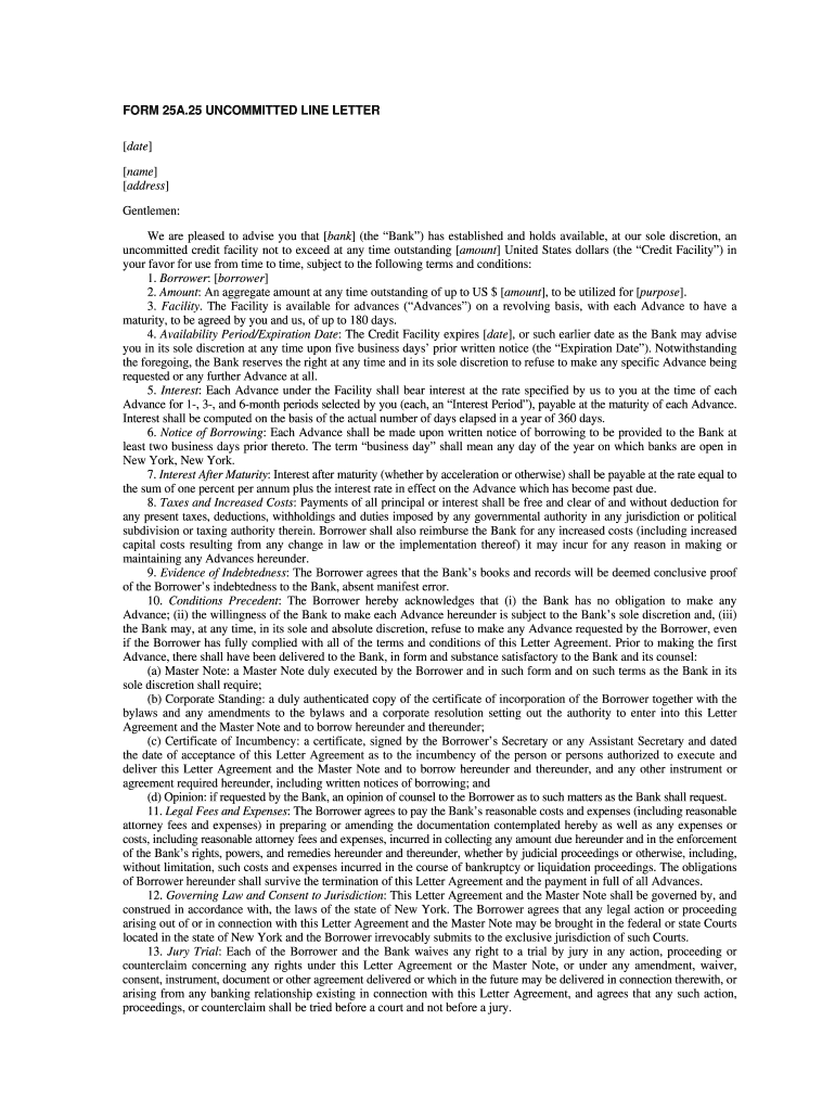 Fillable Online 25 UNCOMMITTED LINE LETTER Fax Email Print - pdfFiller