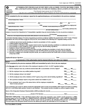 Fillable Online AUTHORIZATION FOR RELEASE OF DOT DRUG AND ALCOHOL ...