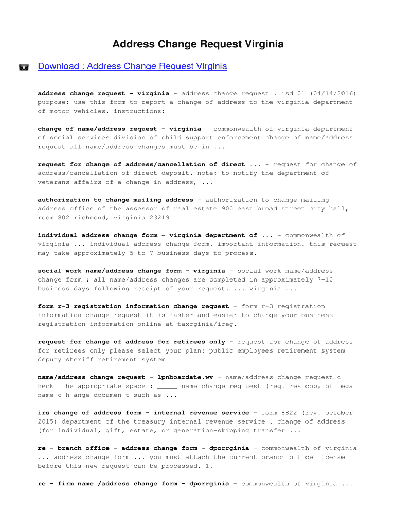 Fillable Online danone hol Address Change Request Virginia Ebooks ...