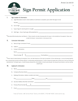 Fillable Online tyrone 1 Sign Permit Application - tyrone.org Fax Email ...