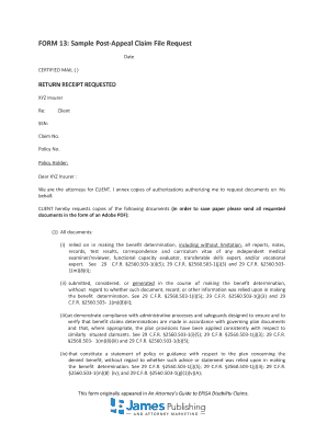 Fillable Online FORM 13: Sample Post-Appeal Claim File Request Fax ...