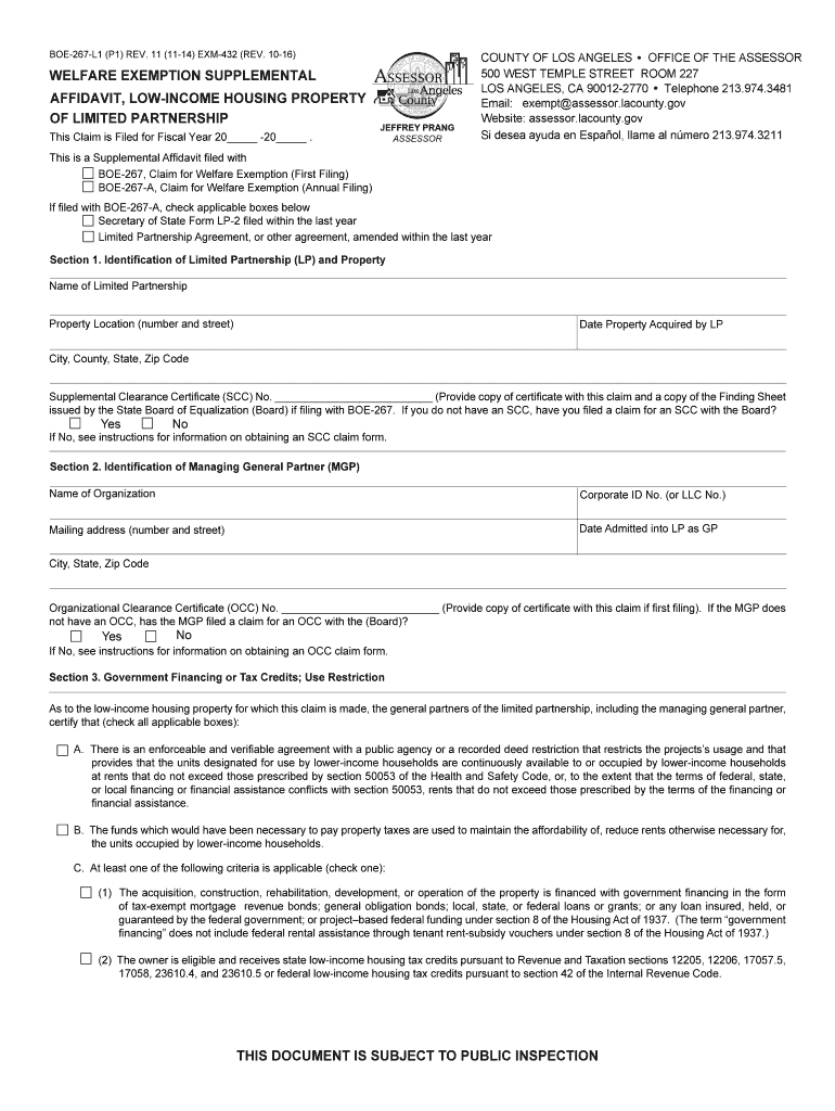 Fillable Online assessor lacounty 11 (11-14) EXM-432 (REV Fax Email ...