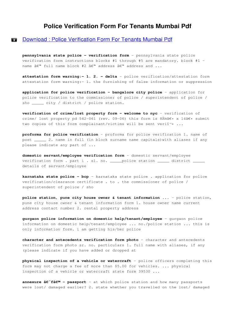 Fillable Online danone hol Police Verification Form For Tenants Mumbai ...