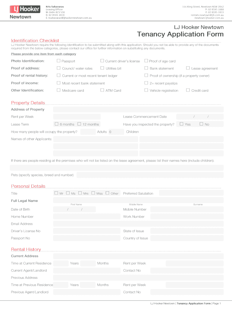 Fillable Online Tenancy Application form - newtown.ljhooker.com.au Fax Email Print - pdfFiller
