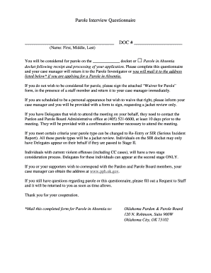 Fillable Online Parole Interview Questionnaire Fax Email Print - pdfFiller