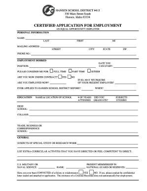 Fillable Online hansenschools Application for Certified Personnel-Digital Fax Email Print ...