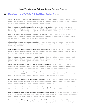 Fillable Online danone hol How To Write A Critical Book Review Txwes ...