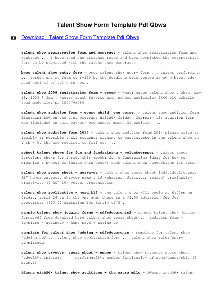 Fillable Online danone hol Talent Show Form Template Pdf Qbws Ebooks ...