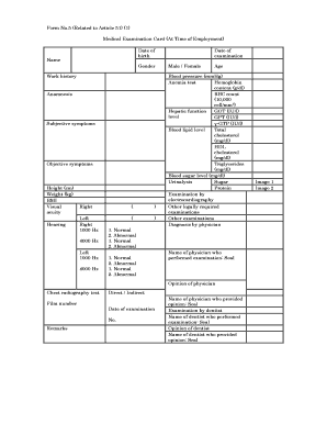 Fillable Online Medical Examination, Medical Examination Card for ...