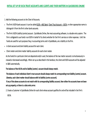 Fillable Online INITIAL SET UP OF IOLTA TRUST ACCOUNTS AND CLIENTS AND ...