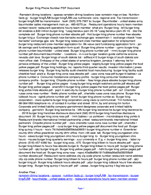 Fillable Online aeal Burger King Phone Number PDF ...
