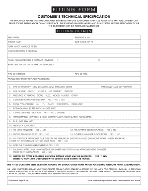 Fillable Online thefireplacewarehouse co FW Fitting Form ...