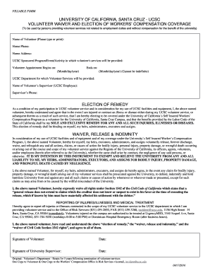 Fillable Online Volunteer Waiver and Election of Worker 's Compensation ...