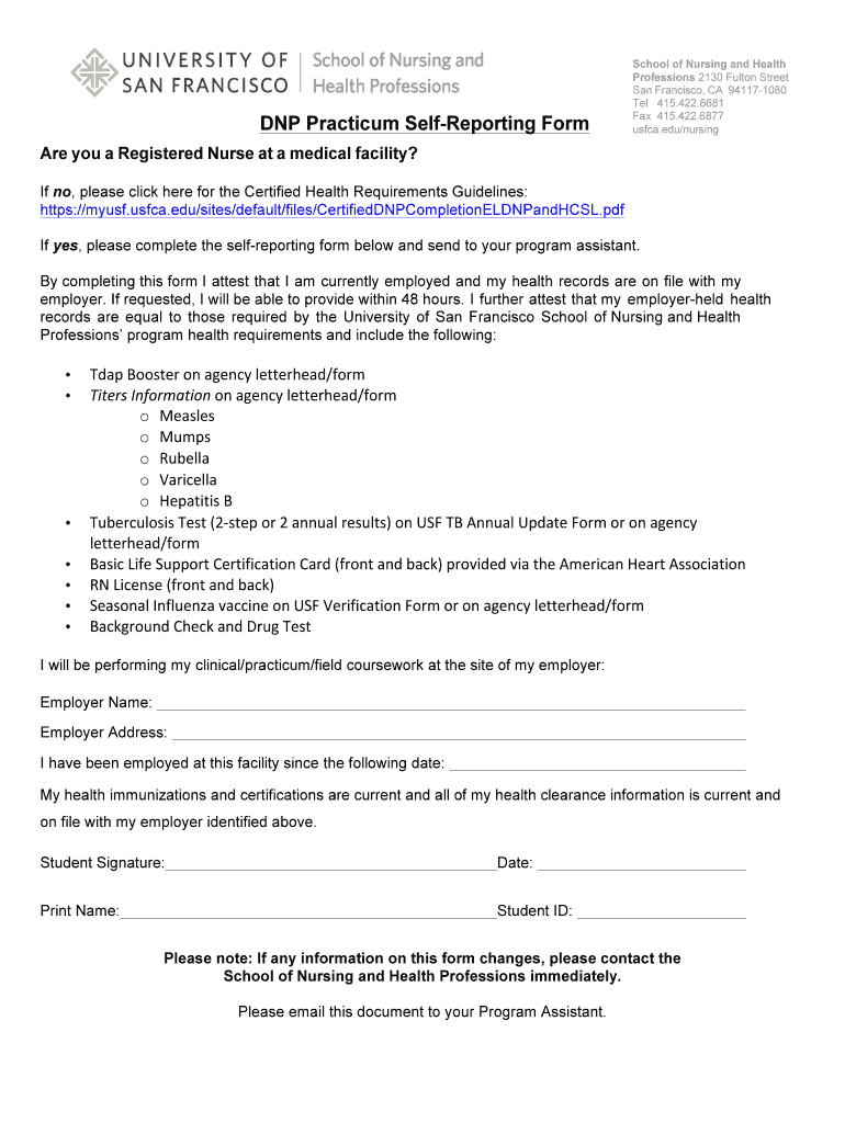 Fillable Online Tel DNP Practicum Self-Reporting Form Fax Email Print ...