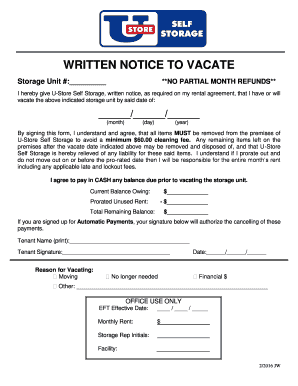 Fillable Online WRITTEN NOTICE TO VACATE Fax Email Print - pdfFiller