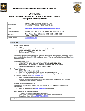 Fillable Online italy army PASSPORT OFFICE CENTRAL PROCESSING FACILITY ...