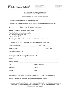 Fillable Online fphnyc Single or Recurring Gift Form - fphnyc.org Fax ...