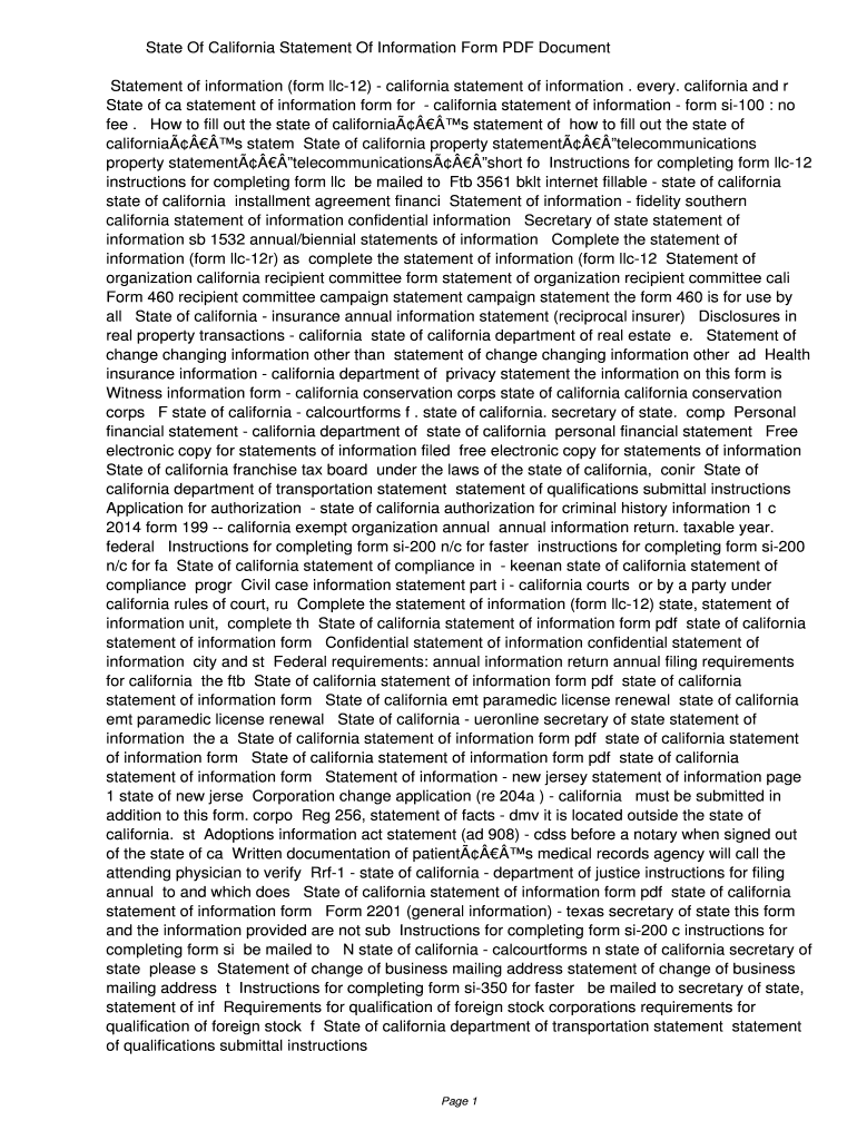 Fillable Online xbhx State Of California Statement Of Information Form ...