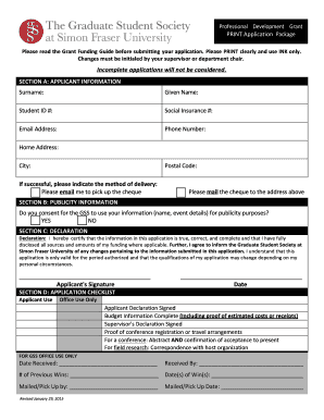 Fillable Online sfugradsociety Professional Development Grant PRINT ...