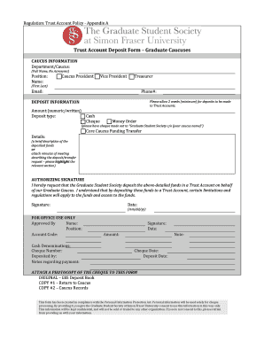 Fillable Online sfugradsociety Trust Account Deposit Form - Graduate ...