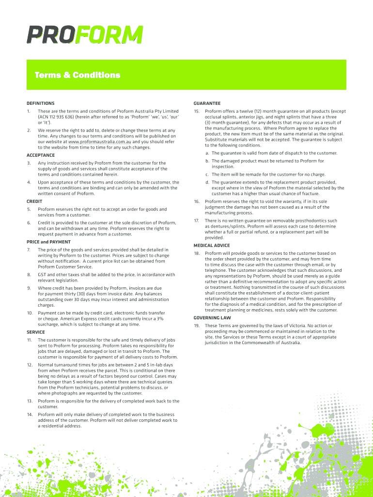 Fillable Online Terms & Conditions - Proform Australia Fax Email Print - pdfFiller