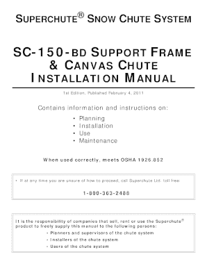 Fillable Online SC-150-BD SUPPORT FRAME & CANVAS CHUTE INSTALLATION ...