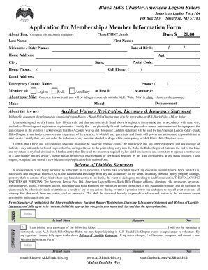 Fillable Online alrblackhills ALR Application - American Legion Riders ...