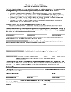 Fillable Online uco Educational Records Release Authorization - uco Fax ...
