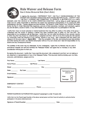 Fillable Online dansride Ride Waiver and Release Form Dan G - dansride ...
