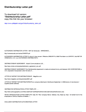 Fillable Online Distributorship Letter - pdfslibforyou.com Fax Email ...