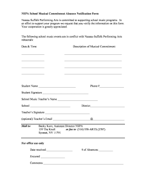 Fillable Online nassausuffolk NSPA School Musical Commitment Absence ...